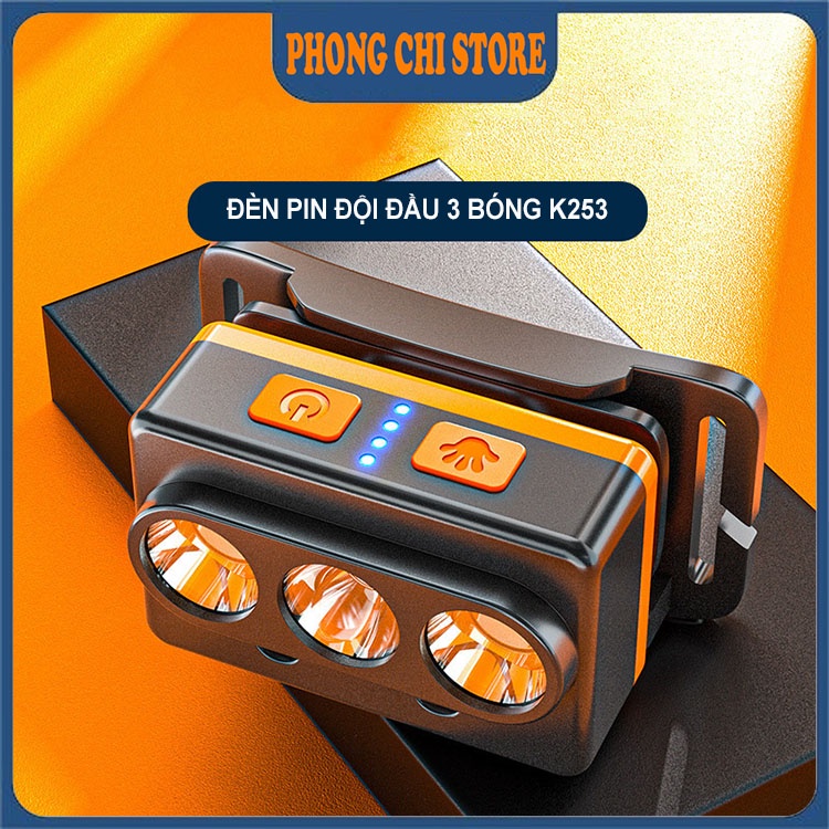 [MẪU MỚI 2022] Đèn pin đội đầu 3 bóng LED siêu sáng Shark K253 có cảm biến | Shopee Việt Nam