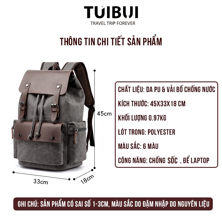 Balo vải canvas vintage du lịch, cắm trại, phượt, đi học, ngăn để máy tính latop 15,6 inch ...