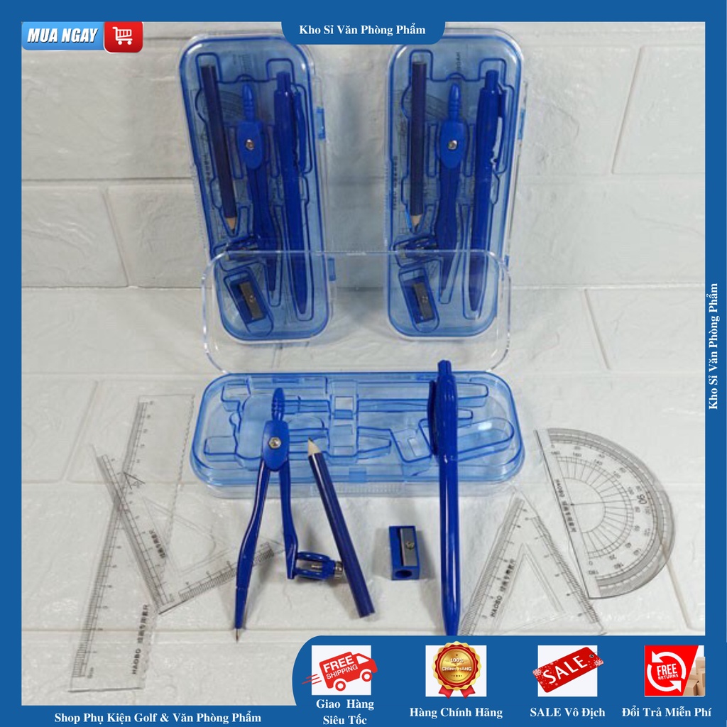 Bộ compa, Compa chì gỗ 3009 - TẶNG KÈM BỘ Eke + Bút bi + Gọt chì ...
