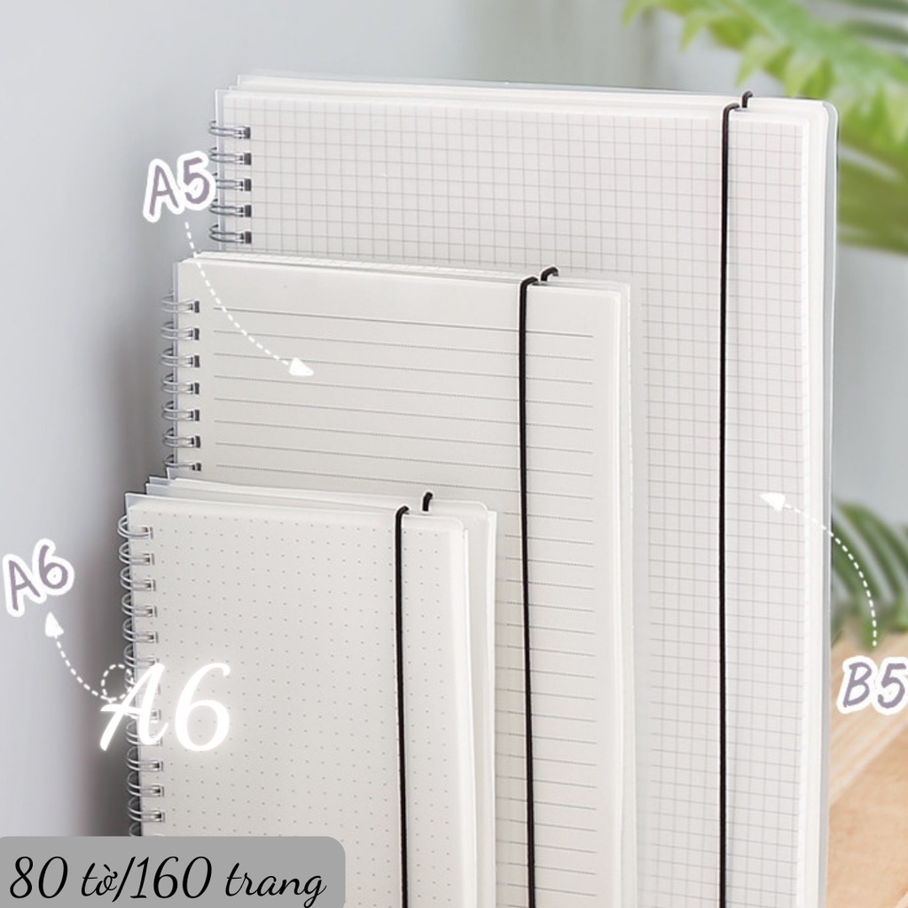 Sổ tay A5 B5 A6 lò xo Plas bìa lá 70 tờ sổ kẻ ngang cho viết nhật ký ...