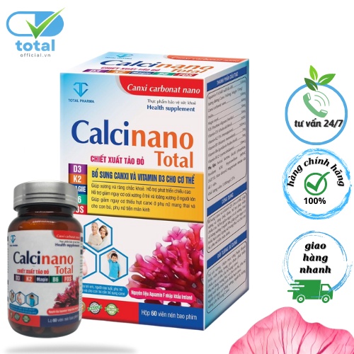 Viên uống CALCINANO TOTAL tảo biển đỏ - bổ sung canxi và vitamin D3 cho cơ thể- Hộp 60 viên ...