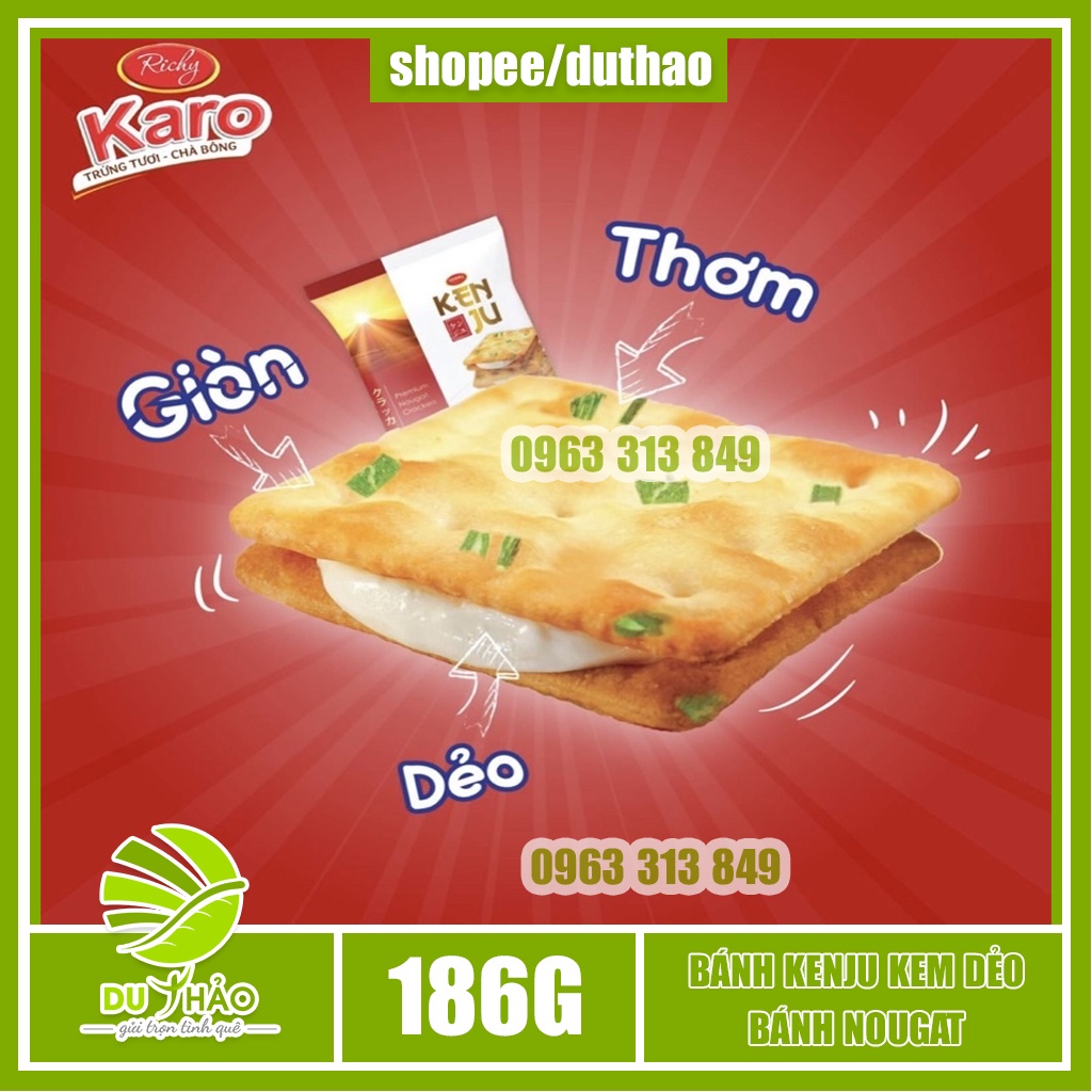 Bánh kenju kem dẻo túi 186g (12 gói x15.5g), bánh Richy ăn sáng, bánh nougat hành | Shopee Việt Nam
