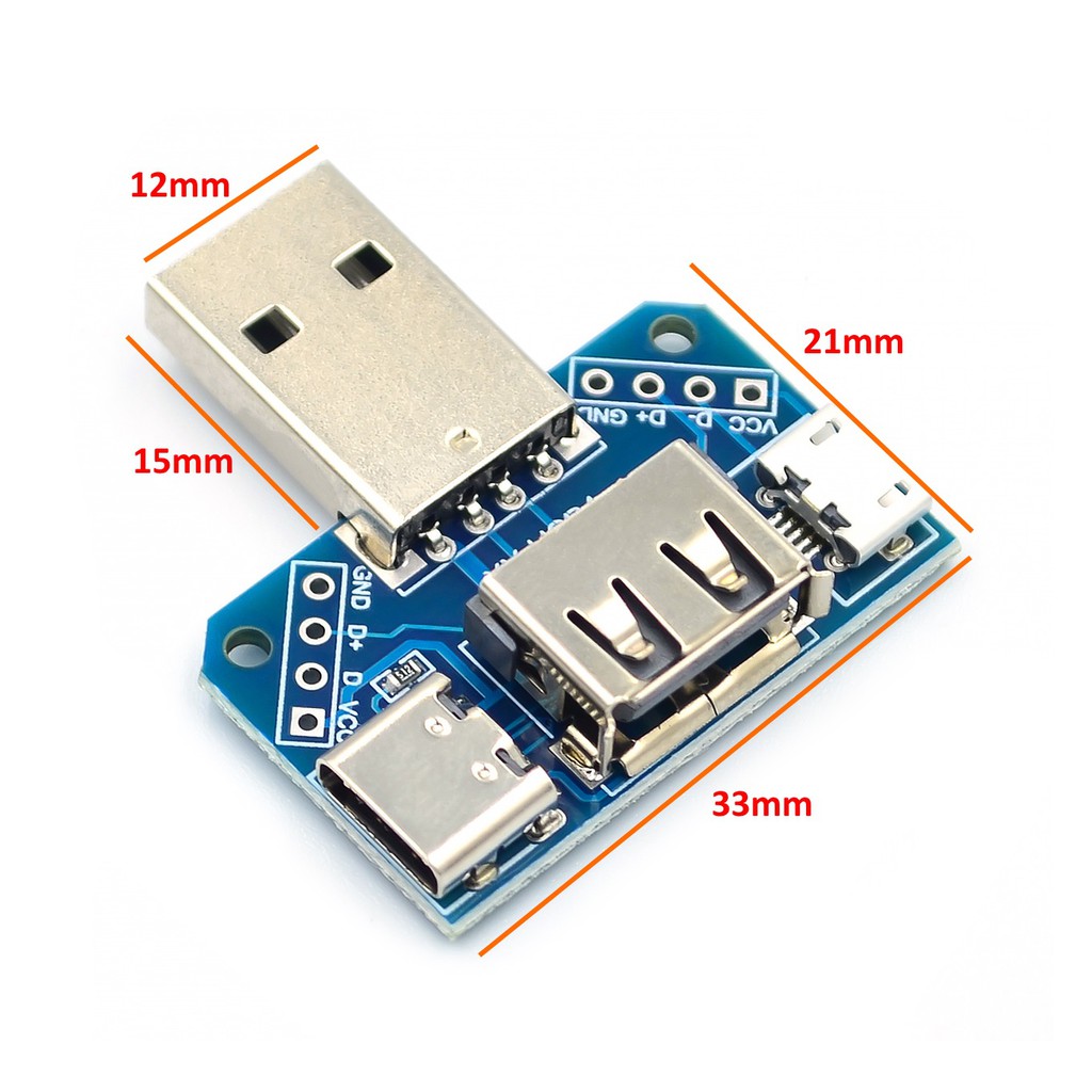 Mạch Chuyển Đổi USB sang USB Cái, Micro USB, Type C 2.54mm | Shopee ...