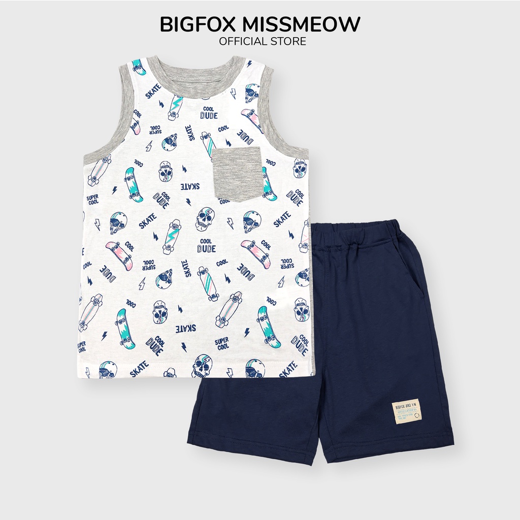 Bộ bé trai Bigfox Miss Meow ba lỗ mùa hè vải cotton mềm mịn size trẻ em ...