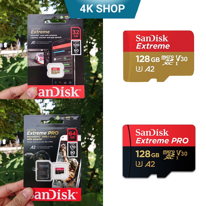 Thẻ nhớ Micro SD Sandisk 32G 64G 128G Extreme và Extreme Pro V30 U3 tốc độ cao quay phim 4k ...