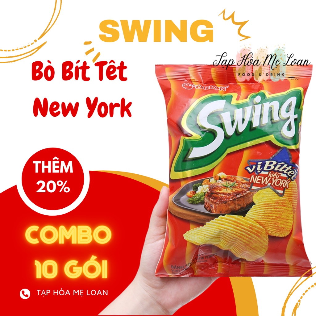 COMBO 10 Gói Snack Bim Bim Khoai Tây Vị Bít Tết Kiểu New York Swing gói ...