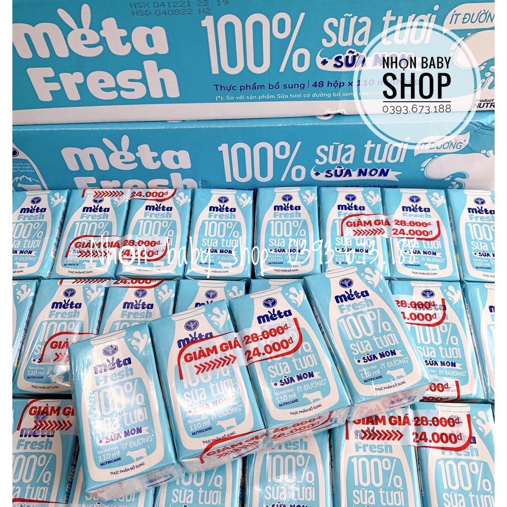 Sữa tươi Metacare Fresh ít đường 110ml nguyên thùng 48 hộp (date 12/ ...