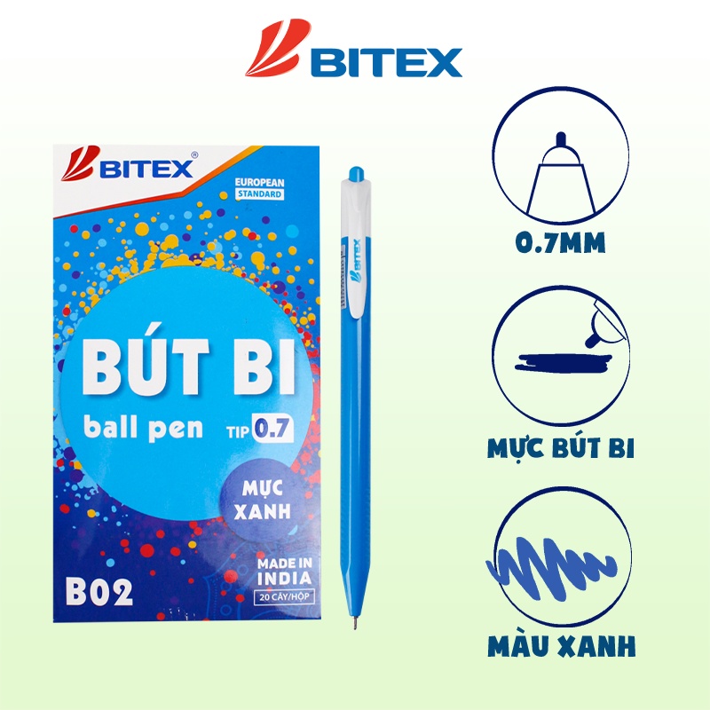 [MẪU MỚI 2022] Bút Bi Bitex B02 Tip 0.7mm (Mực Xanh) | Shopee Việt Nam