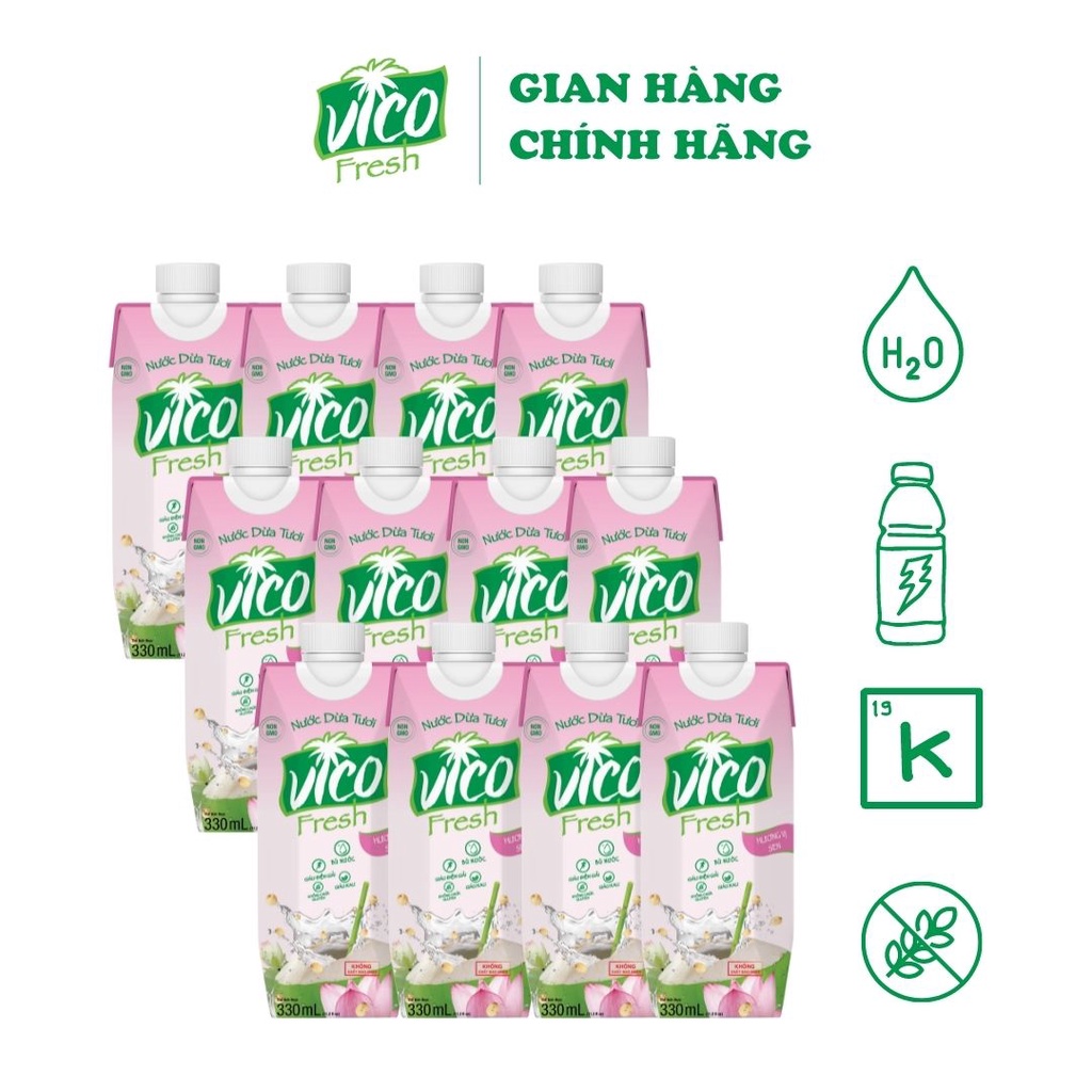 Nước Dừa ACP Vico Fresh Hương Vị Sen - Combo 12 Hộp Nước Dừa 330ml ...