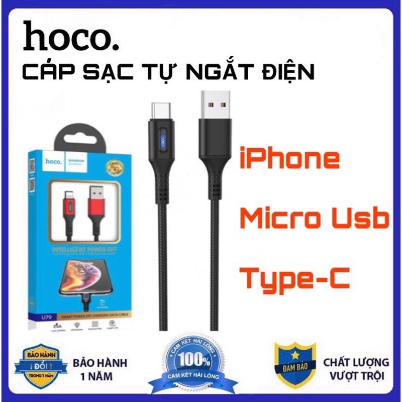 Cáp sạc hoco u79 tự ngắt thông minh cho iphone type c micro samsung chính hãng | Shopee Việt Nam