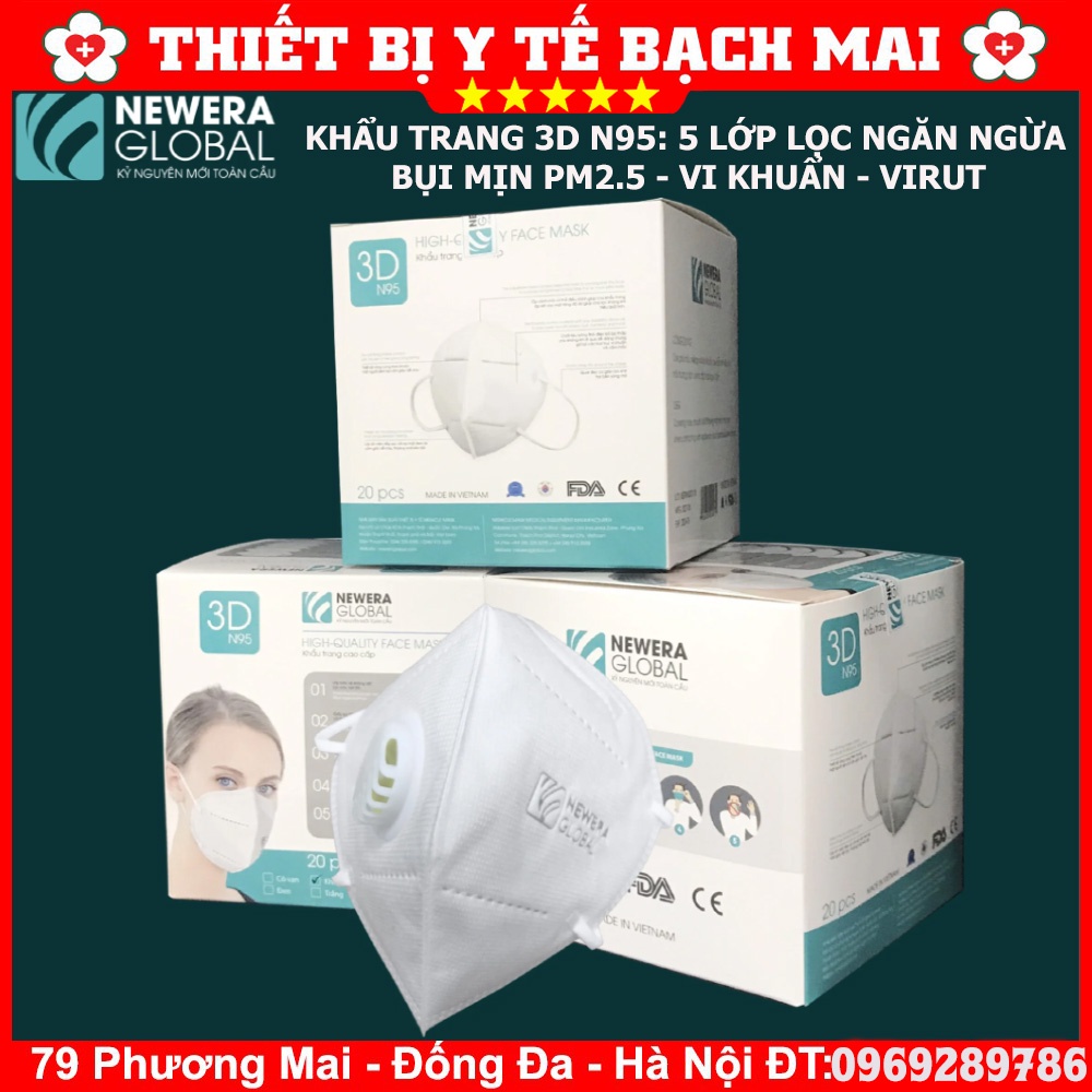 [Lẻ 01 Chiếc] Khẩu Trang 3D N95 NEWERA GLOBAL 5 Lớp Lọc Kháng Khuẩn, Ngăn Bụi Mịn, Có Van Thở ...