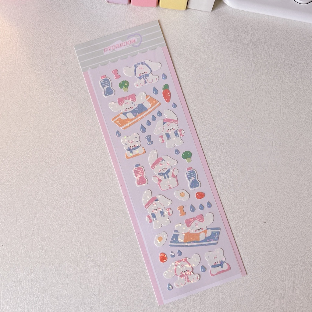 Sticker Hình Dán PET Hình Thỏ Mèo Râu Quăn Lấp Lánh Trang Trí Toploader ...