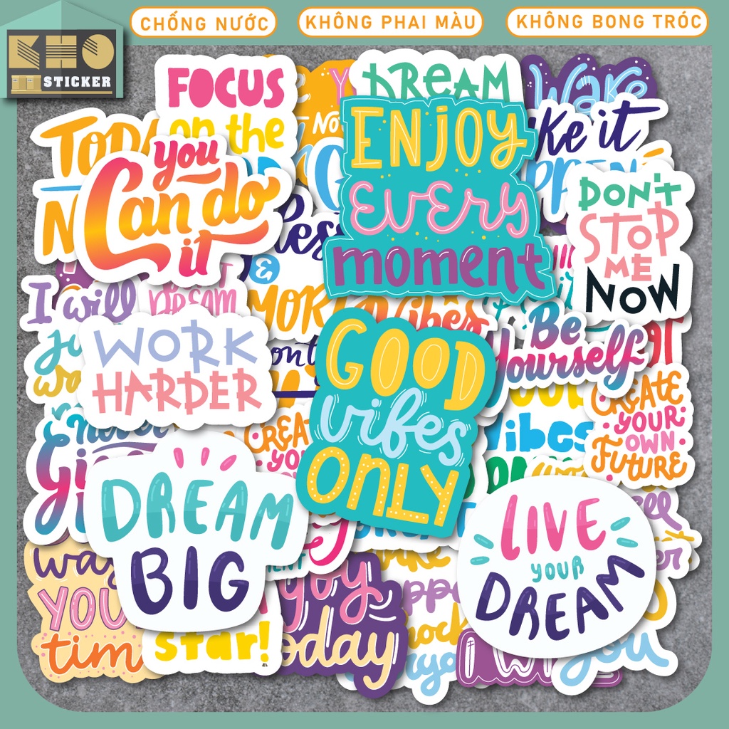 Combo 50 Sticker Motivation 2 chống nước sticker dán laptop, điện thoại ...