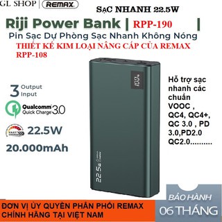 [ CHÍNH HÃNG ] Pin sạc dự phòng 20000mAh REMAX RPP-190 sạc nhanh 22.5w lõi Li-polymer 2 cổng QC3 ...