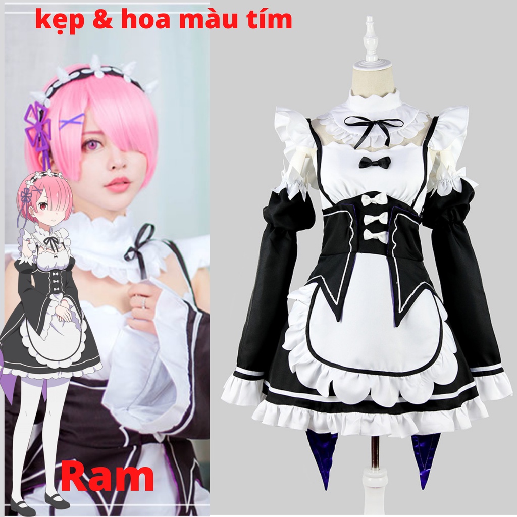 [Có sẵn] Set đồ cosplay Ram Rem re:zero hầu gái váy maid | Shopee Việt Nam