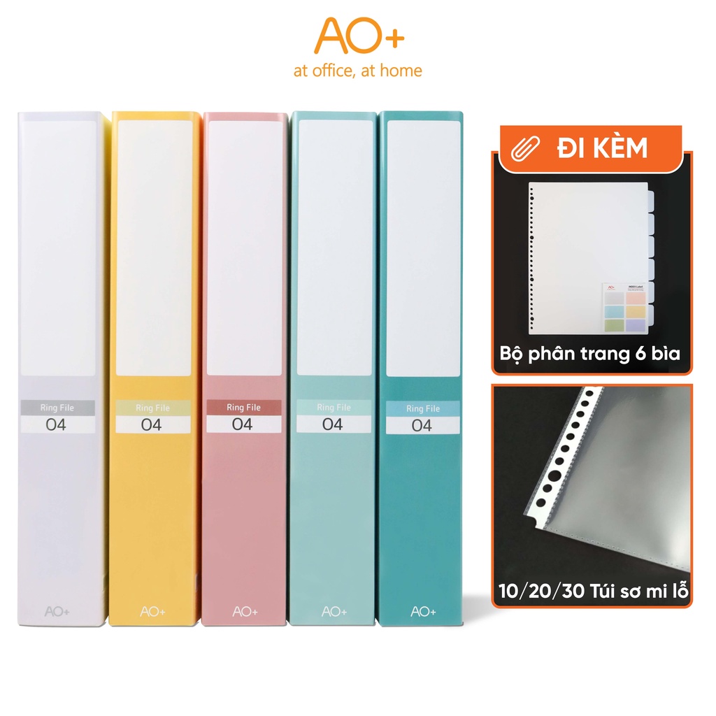 Bìa Còng O4 Switch ON AO+, Nhựa PP/ A4, 4 Nhẫn O, Kèm Bộ Phân Trang và Túi Sơ Mi Lỗ, (25/35/50 ...