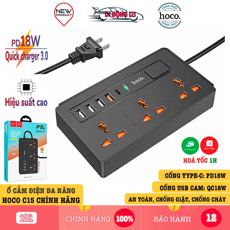 Ổ Cắm Điện Đa Năng Hoco DC15 - Sạc nhanh PD18W, QC18W Hỗ Trợ Cổng Type ...