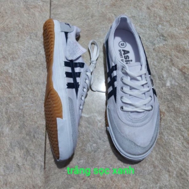 Giày bata asia nam nữ trắng sọc đỏ và trắng sọc xanh học sinh sinh viên ...