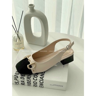 Giày sandal dáng slingback nữ mũi tròn phối khoá xinh xắn đế 3cm 2 màu ...