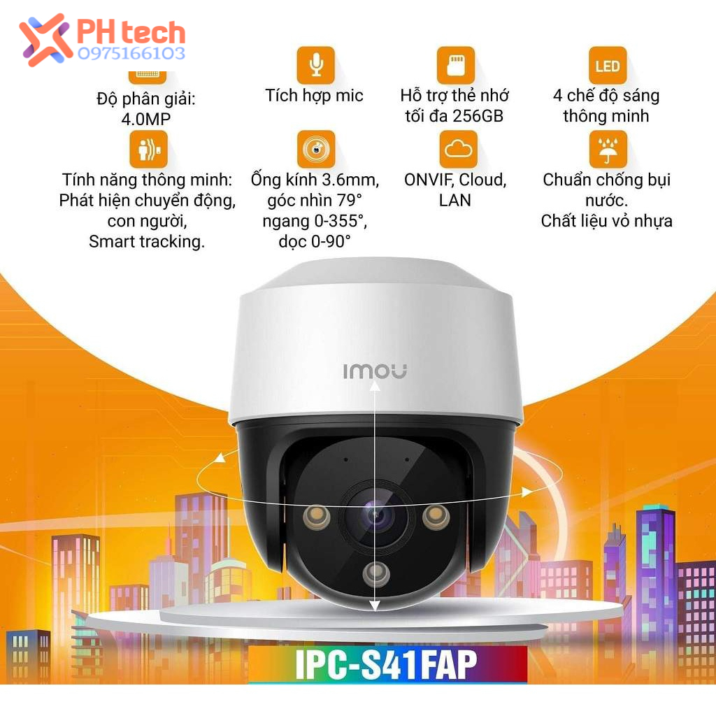 Camera IP IMOU POE CRUISER PT Full Color 4.0MP IPC S21FAP S41FAP ngoài trời, Ko Wifi cấp nguồn ...
