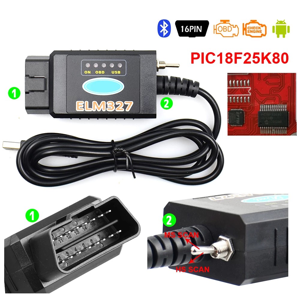 Thiết Bị Chẩn Đoán Lỗi ELM327 USB V1.5 FTDI FT232RL + PIC18F25K80 Cho ...