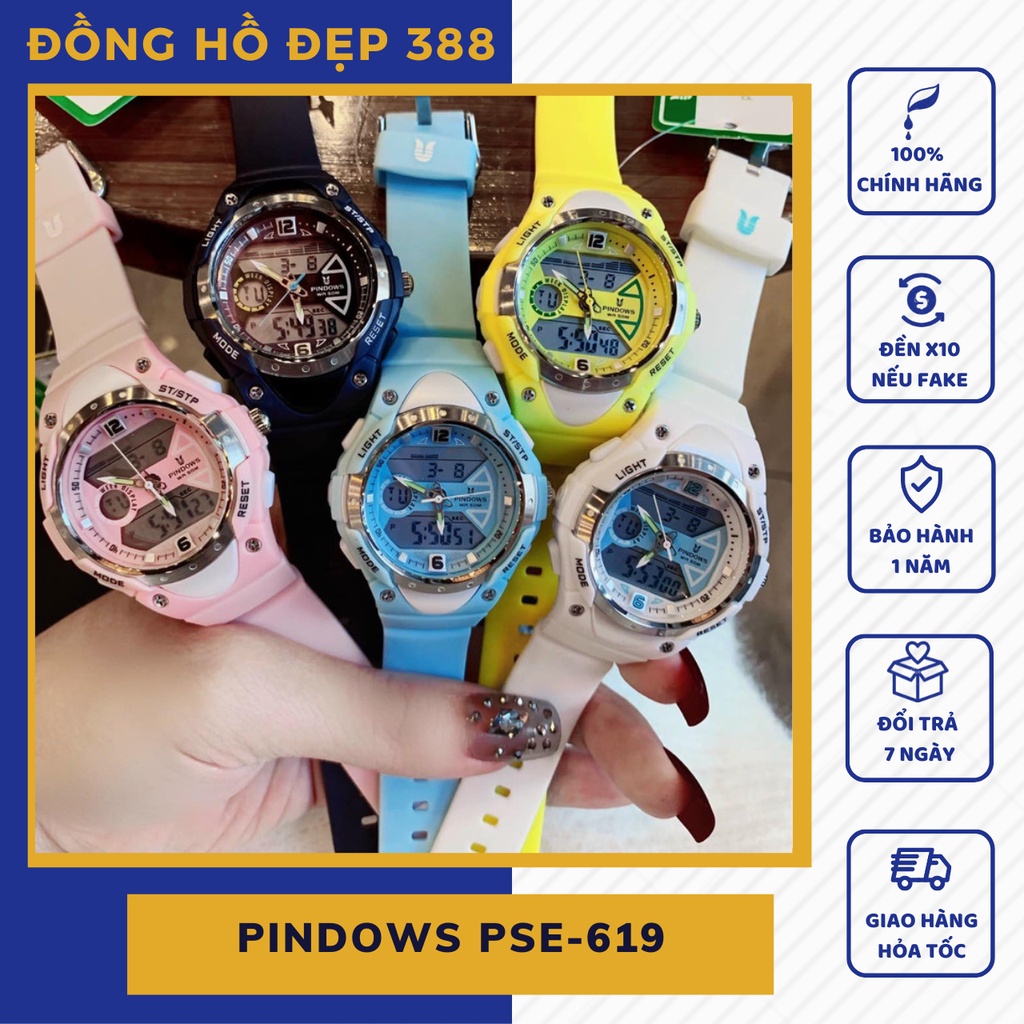Đồng hồ thể thao dây nhựa chính hãng thời trang mặt tròn, chống nước Pindows PSE-619 | Shopee ...