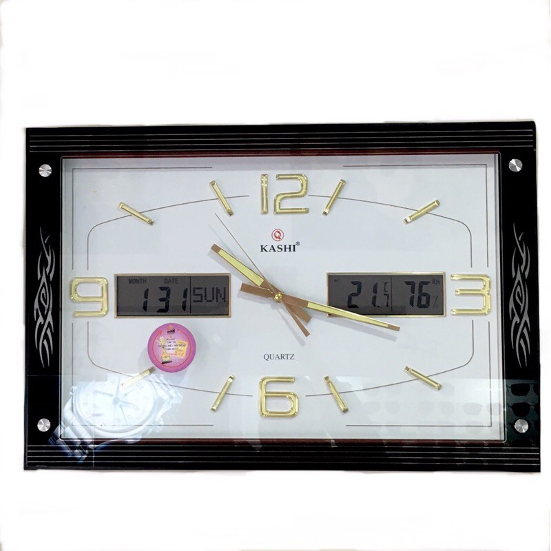 Đồng Hồ Treo Tường Kashi K955 Máy trôi siêu tĩnh , kim số dạ quang , có lịch và nhiệt kế ( ship ...