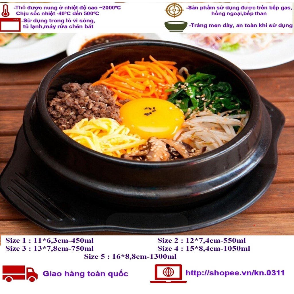 Thố,nồi đất nâu tráng men làm cơm trộn Bibimbap,mì cay,canh kim chi, tokbokki kiểu Hàn Quốc ...