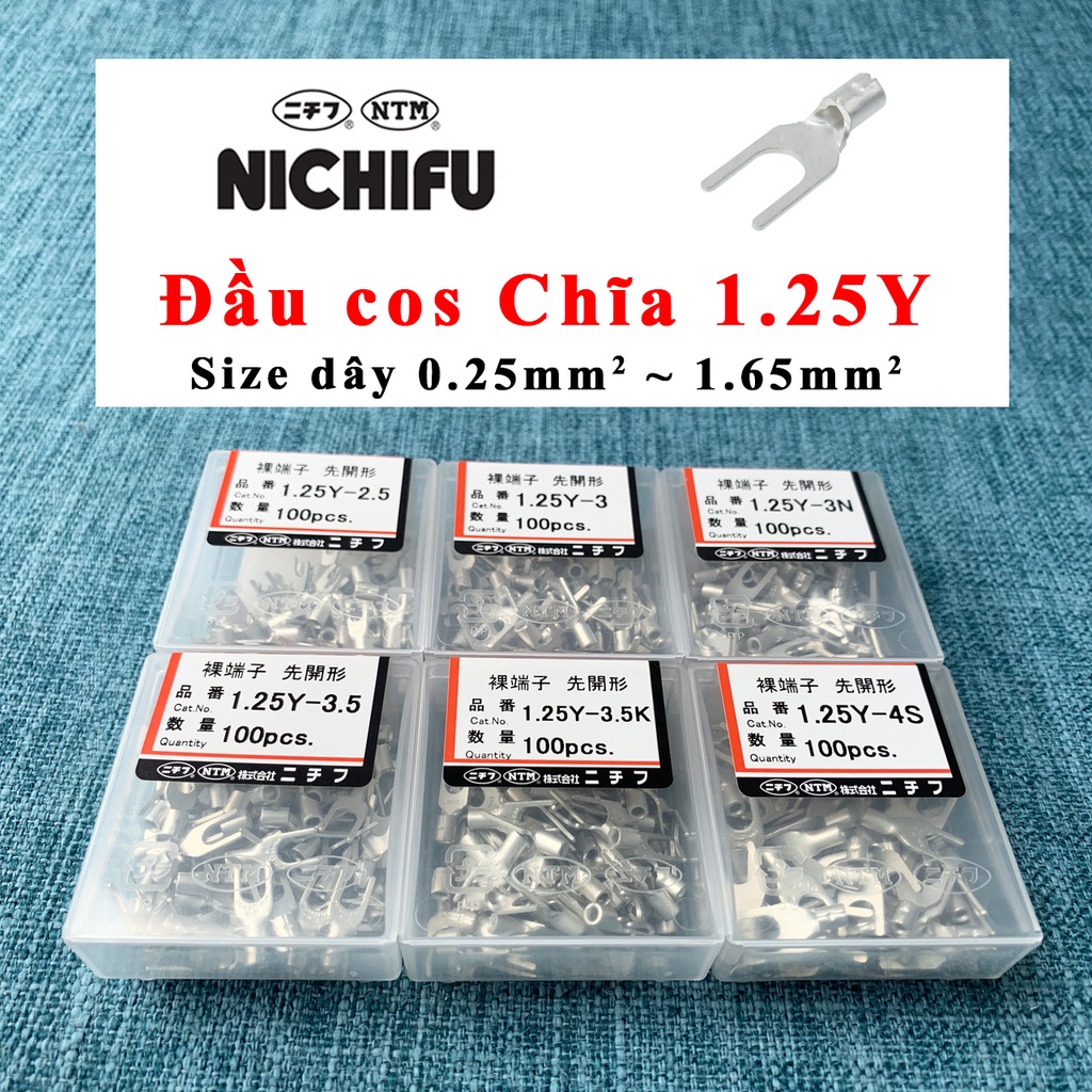 Đầu cos 1.25Y Nichifu cosse cốt chữ Y càng cua dây 0.25-1.65mm2 1.25Y-2.5 1.25Y-3 1.25Y-3N 1.25Y ...