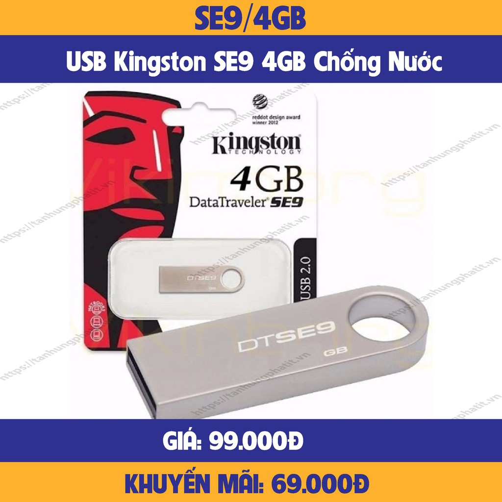 USB Kingston SE9 4GB Chống Nước-hàng chính hãng-mới 100% | Shopee Việt Nam