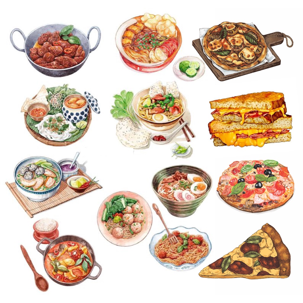 Set 50 sticker chủ đề món ngon siêu dễ thương | Shopee Việt Nam