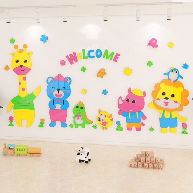 Tranh dán tường mica dán nổi welcome trang trí phòng ngủ,khu vui chơi ...