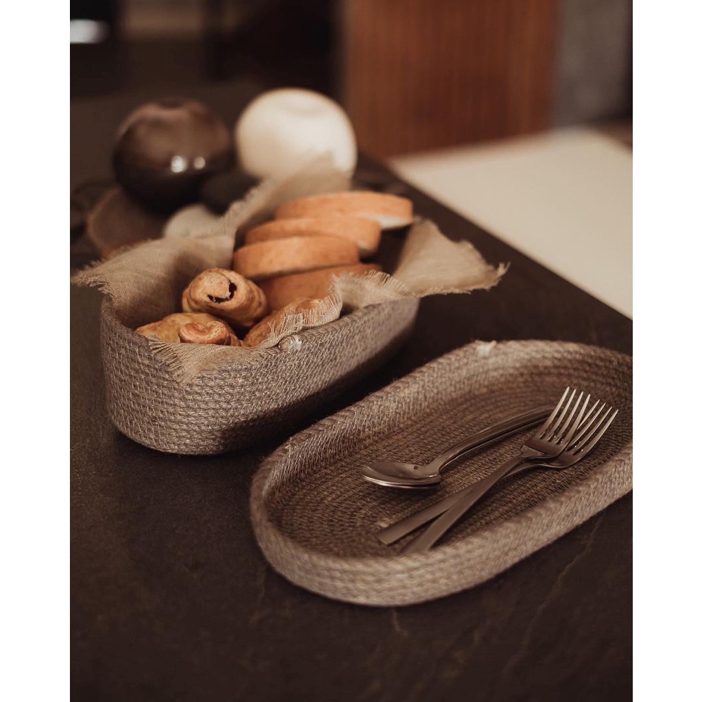 Khay dĩa đựng bánh mì và dao nĩa handmade, khay decor bàn ăn, khay phụ ...