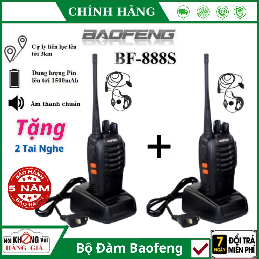 Bộ đàm Baofeng bf 888s - tặng 2 tai nghe - 2 đàm cầm tay tầm xa mini sạc pin chính hãng bảo hành ...