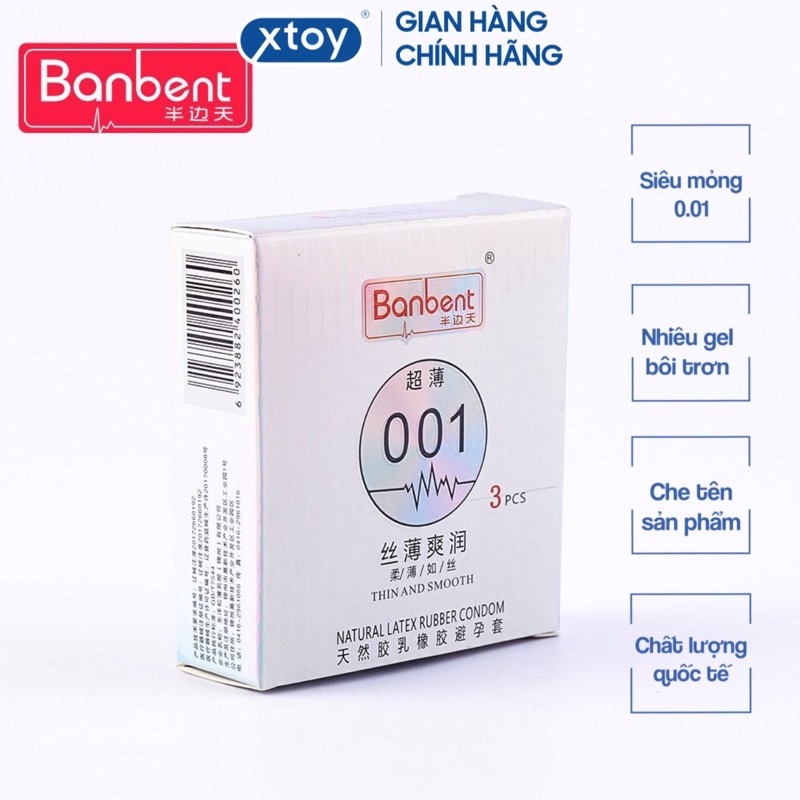 Bao cao su BANBENT 001 thin and smooth siêu mỏng, gốc nước, nhiều gel ...