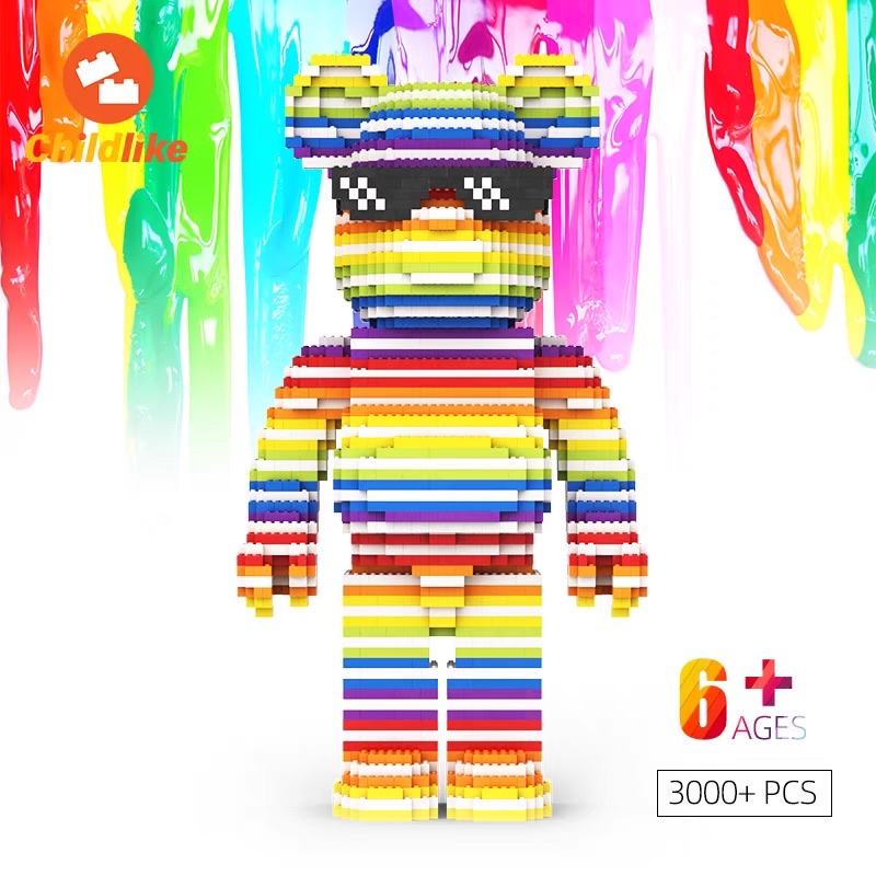 Đồ chơi lắp ráp lego Gấu Bearbrick 7 Màu Sắc Cầu Vồng lớn 70 -73 cm mô ...