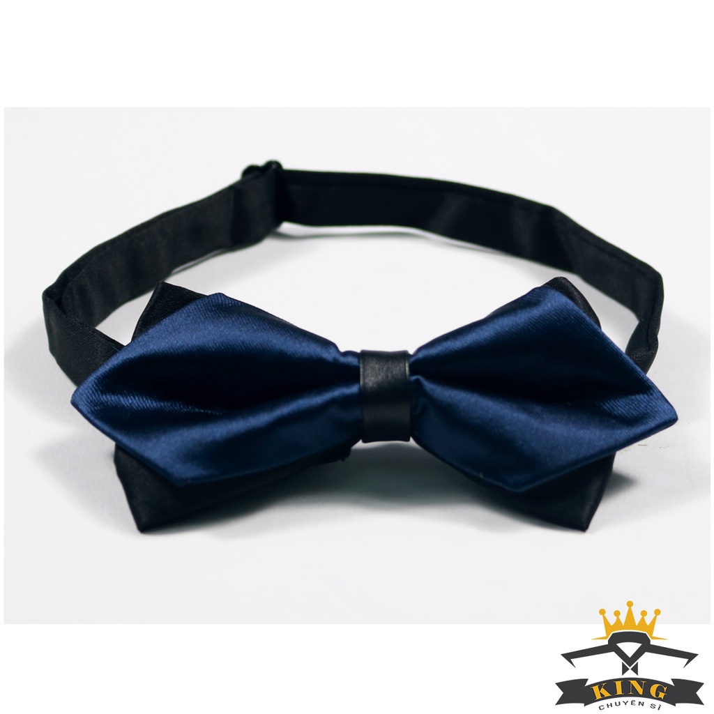 Nơ đeo cổ nam chú rể KING 2 lớp vải lụa dây đeo móc cài cho áo vest dự tiệc sự kiện nhọn đen ...