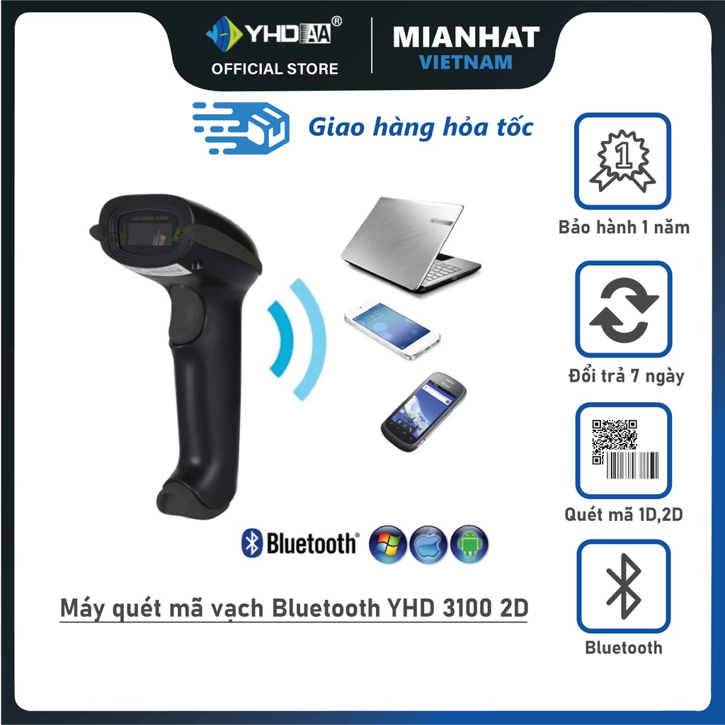 Súng bắn mã vạch không dây Bluetooth YHD 3100 2D đọc mã Barcode(1D ...