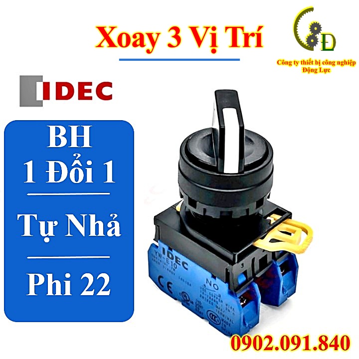 Công tắc xoay chuyển mạch 3 vị trí 45° 2NO phi 22 tự nhả (trả) về 2 bên series IDEC YW1S-33E20 ...