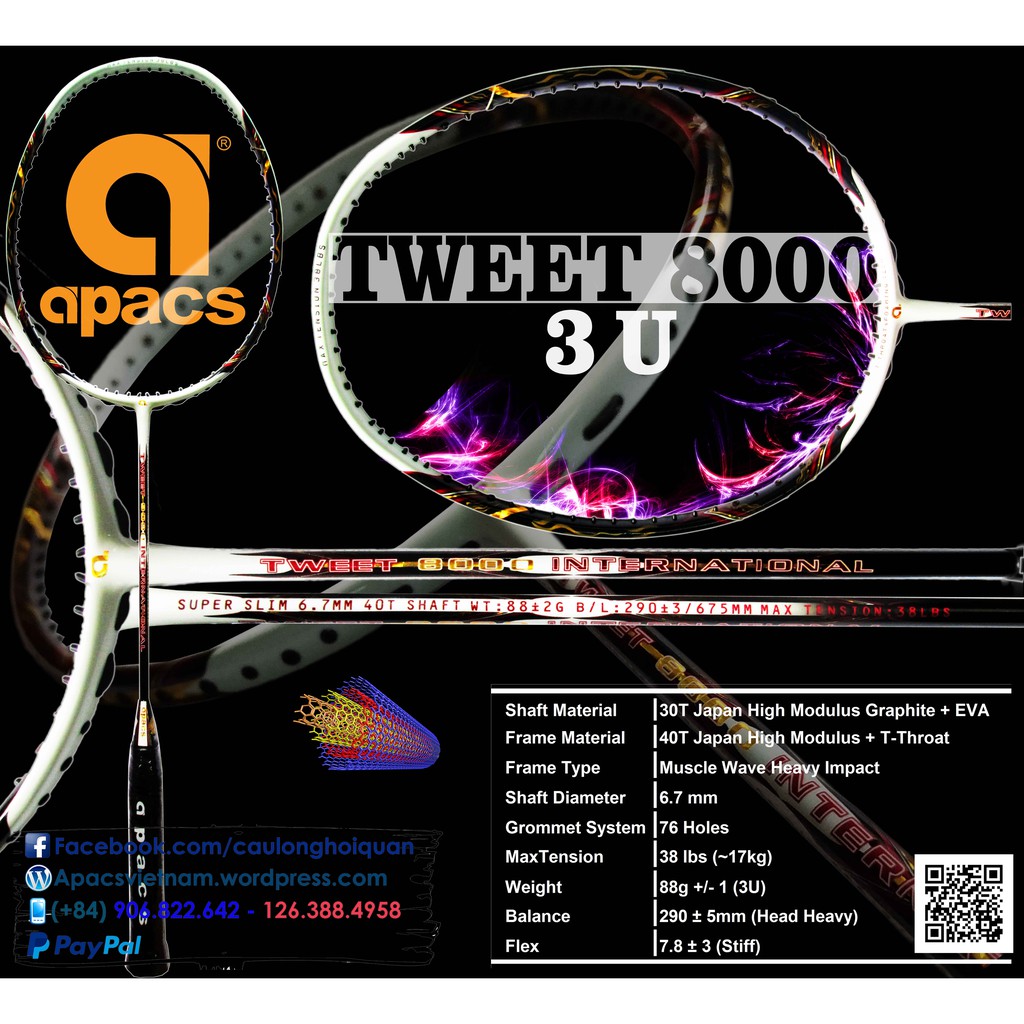 Vợt cầu lông Apacs Tweet 8000 - 3U | Shopee Việt Nam