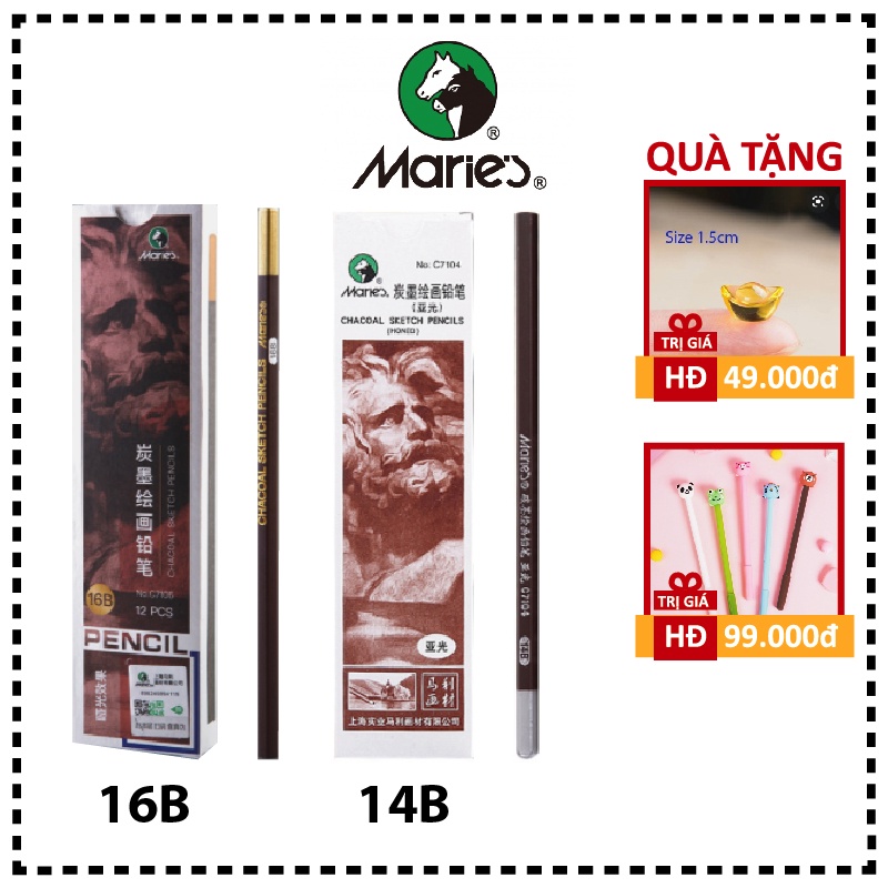 Bút chì than Maries C106-16B / C7104-14B vẽ sketch, phác thảo, ký họa, mỹ thuật, chân dung ...