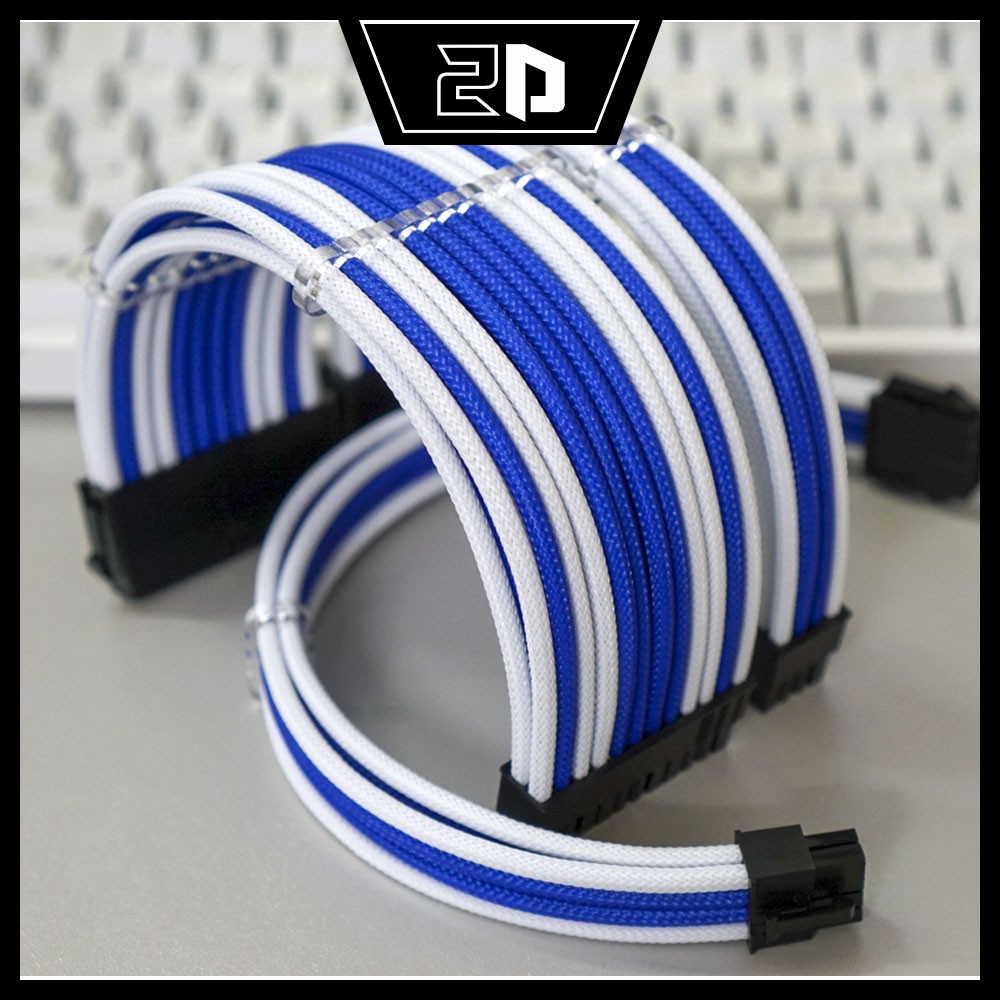 Dây nối dài bọc lưới Xanh - Trắng (24 Pin/ 8 Pin/ 6 Pin/ 4 Pin) | Shopee Việt Nam