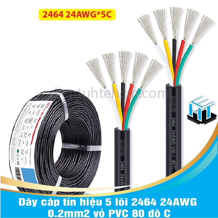 Dây cáp tín hiệu 5 lõi 2464 24AWG 0.2mm2 vỏ PVC 80 độ C(1 MÉT) | Shopee ...