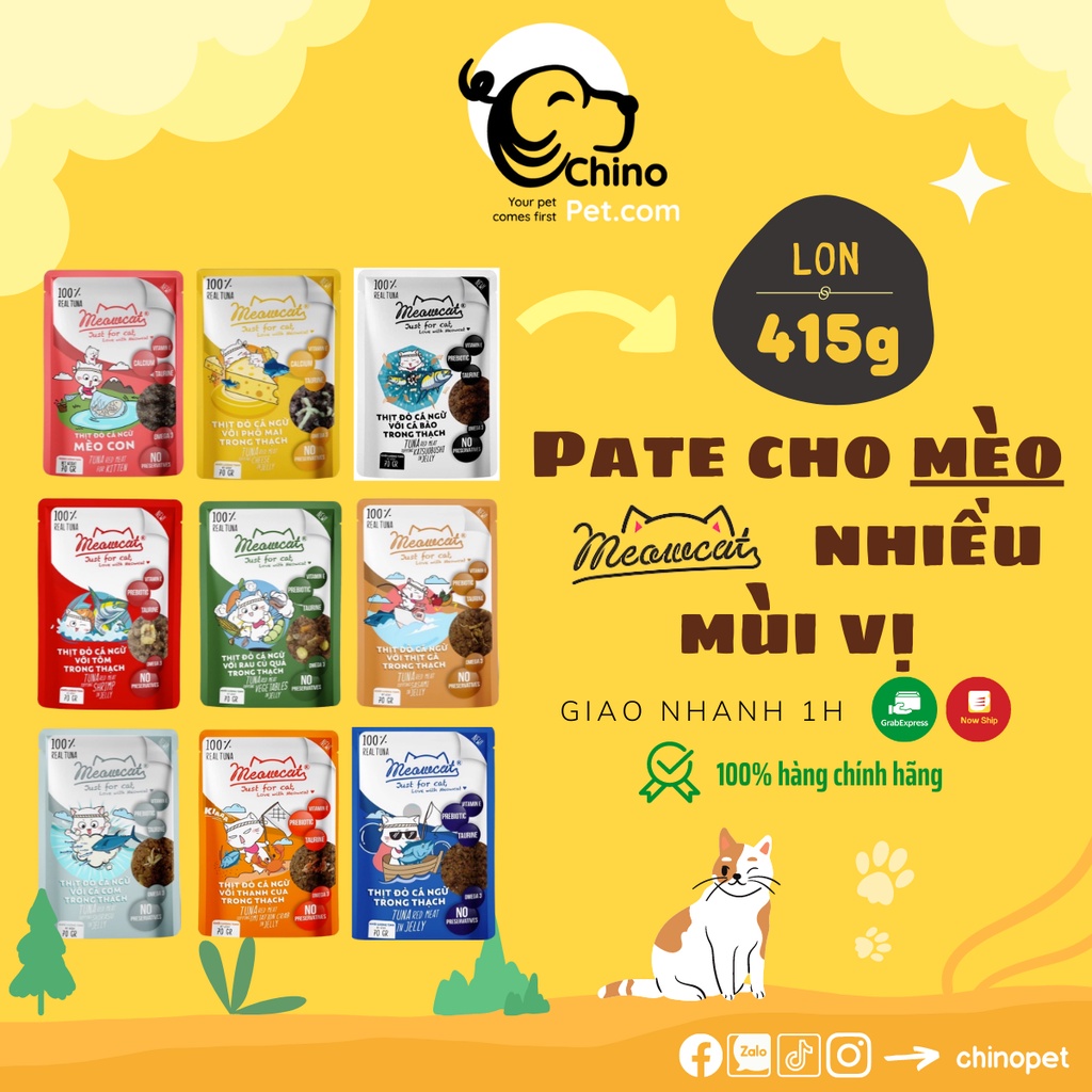 Pate Meowcat dành cho mèo mọi lứa tuổi dạng lỏng thịt thật nhiều vị chuyên hỗ trợ dưỡng chất cho ...