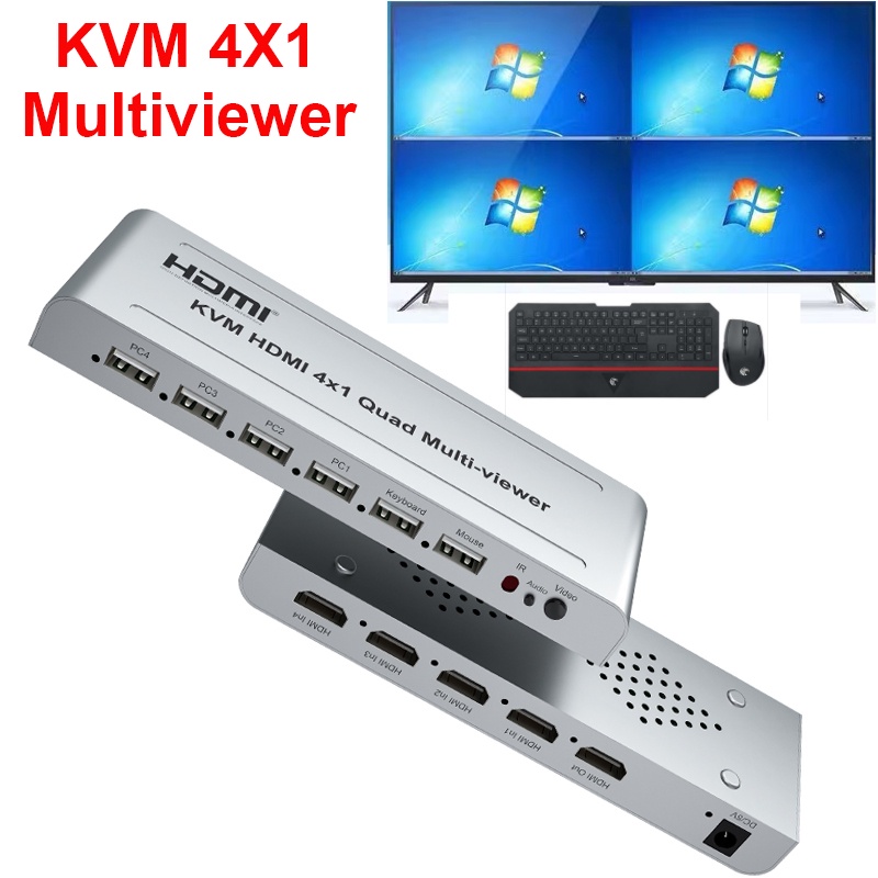4x1 HDMI KVM Quad Bộ chia đa màn hình Bộ chia Video 4 kênh Bộ ghép kênh HDMI Multiviewer Chuyển ...