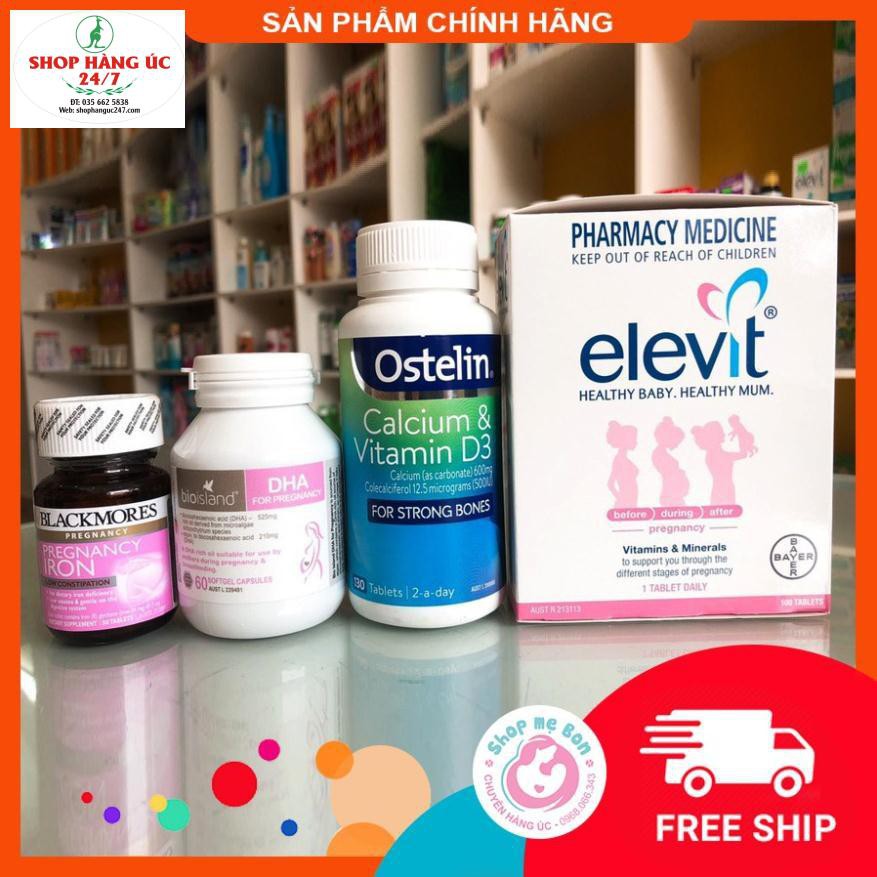 Combo bầu Úc - bộ tứ Vitamin của Úc - Elevit bầu, Canxi bầu, DHA bầu ...