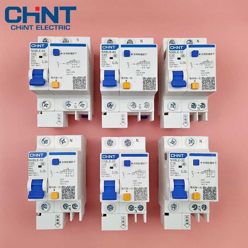 Aptomat chống giật CHINT ELCB cầu dao chống rò điện CB NXBLE-32 NXBLE-63 1P+N 16A 20A 25A 32A ...