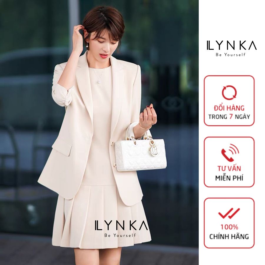 Set vest blazer cổ hai ve tay lửng xếp li, váy sát nách xòe đuôi cá màu kem Lynka FS312 | Shopee ...