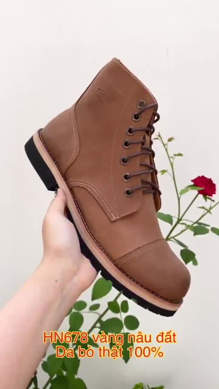 (MUA GIÀY TẶNG ÁO HĐ 899k) Giày da nam cao cổ combat boot TEFOSS HN678 ...