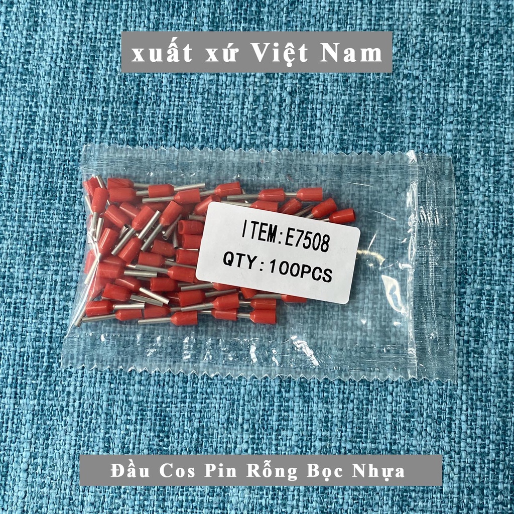 Đầu cos pin rỗng bọc nhựa cho dây 0.5-6mm2 bằng đồng E0508 - E7508 - E1008 -E1010- E1508 - E2508 ...